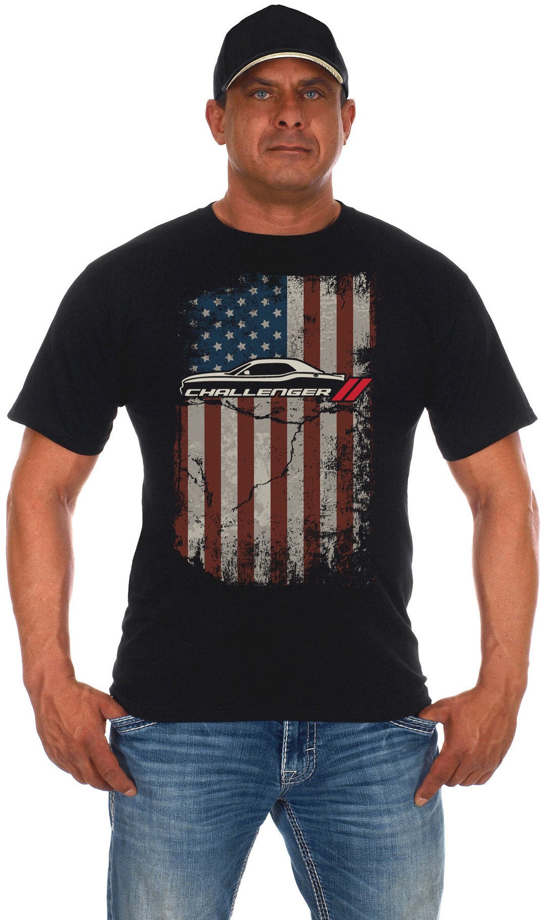 Men's Dodge Challenger T-shirt American Flag Black Crew Neck Shir - Etsy
