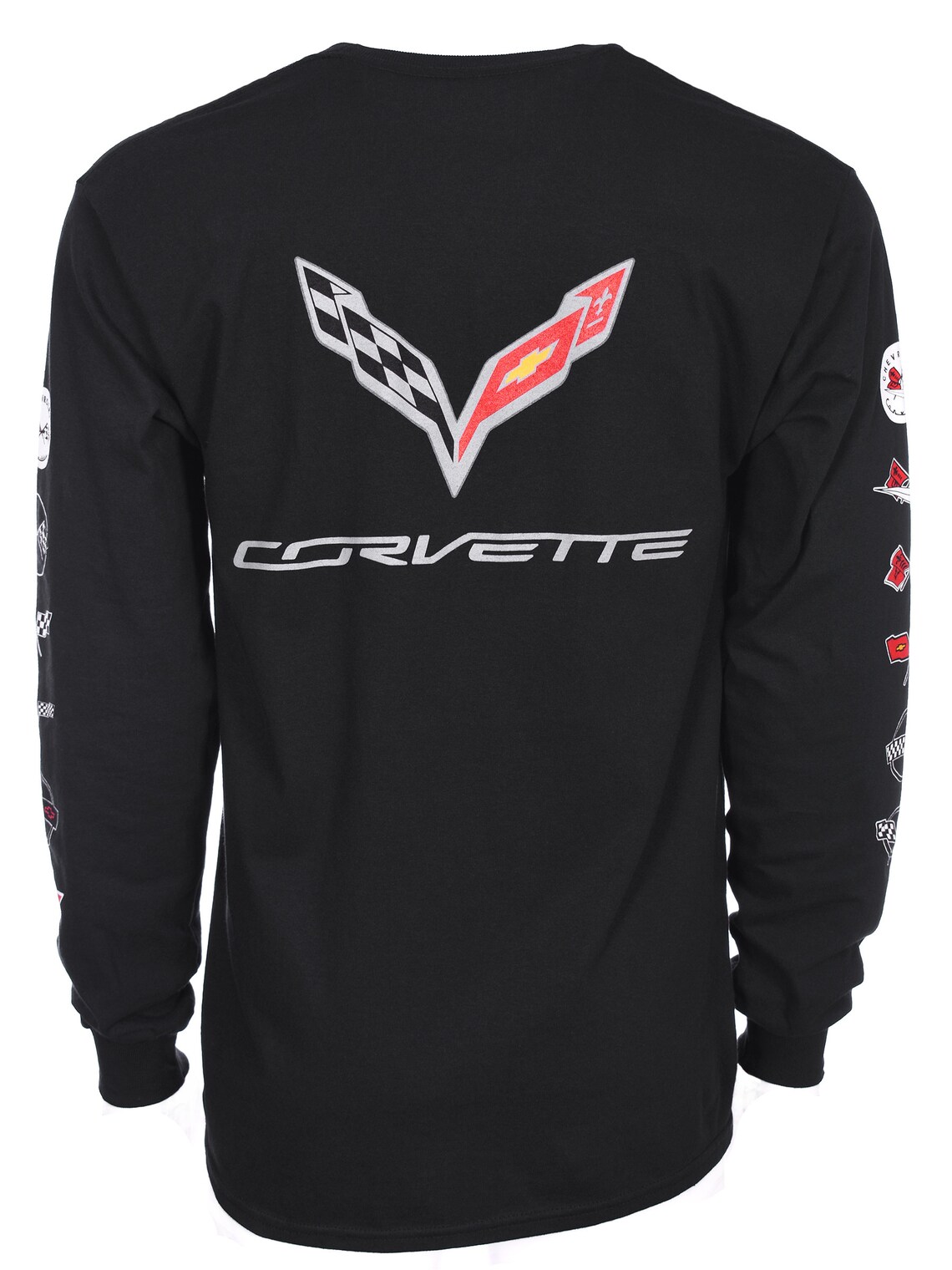 Men's Chevy Corvette Long Sleeve Crew Neck T-shirt Front Back & Sleeve ...