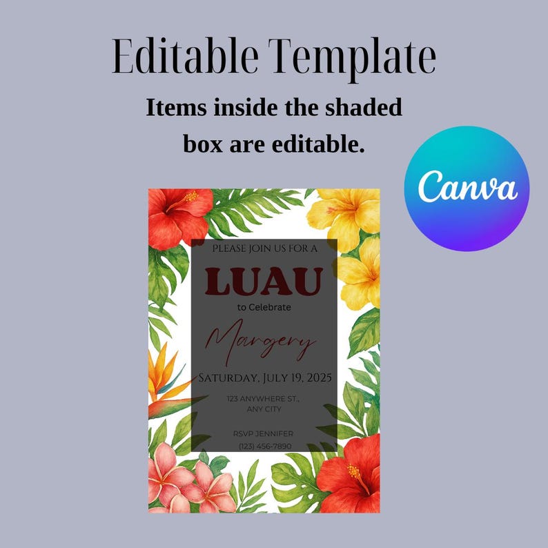 Luau Birthday Invitation, Editable Hawaiian Party Invite, Tropical ...
