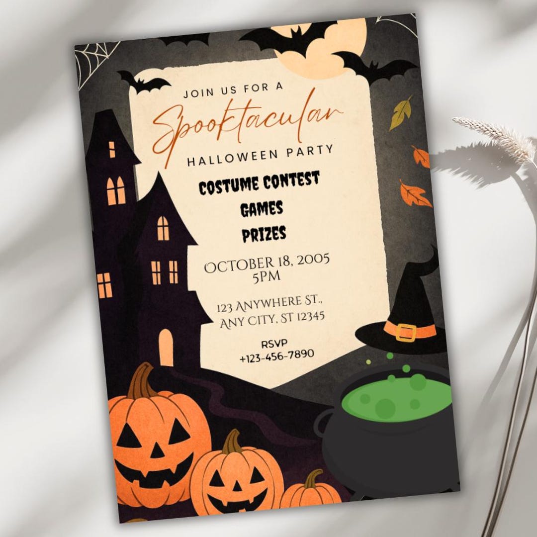 Editable Halloween Party Invitation, Costume Party Canva Template ...