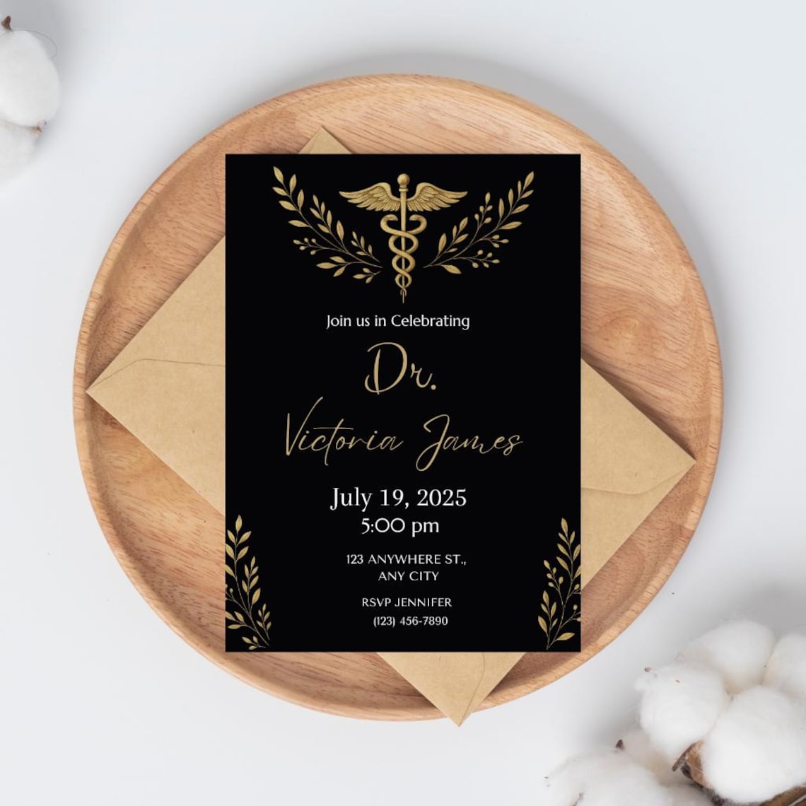 Doctor Graduation Invitation Template, Black and Gold Medical School ...