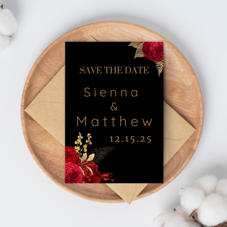 Modern Red Roses Save the Date Digital Invitation Canva Template ...
