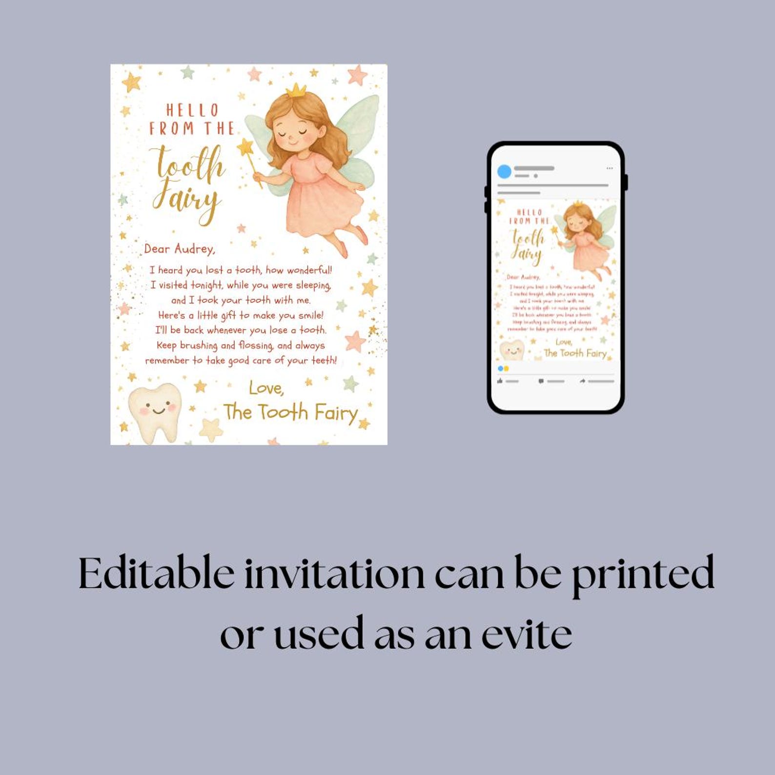 Printable Tooth Fairy Note | Watercolor Fairy Letter Template ...