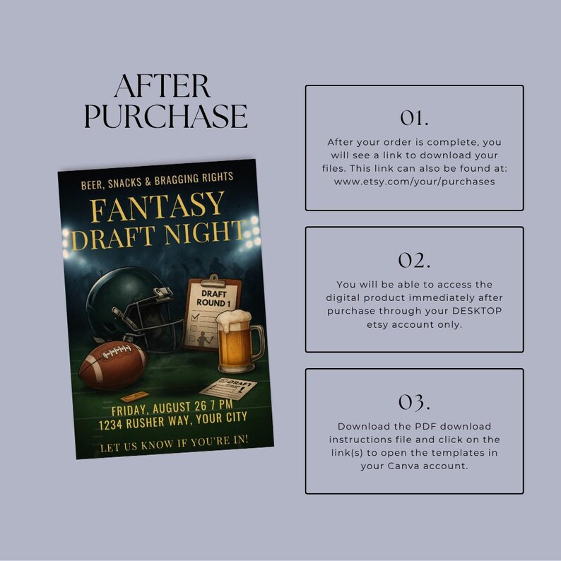 Fantasy Draft Night Invitation, Football Draft Party Invite, Editable ...