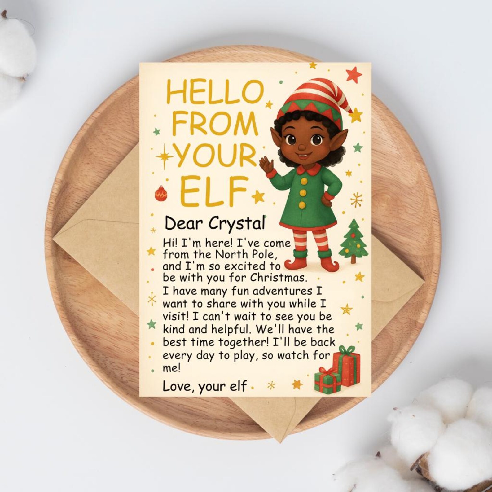 Elf Arrival Letter Printable | African American Girl Elf Note ...