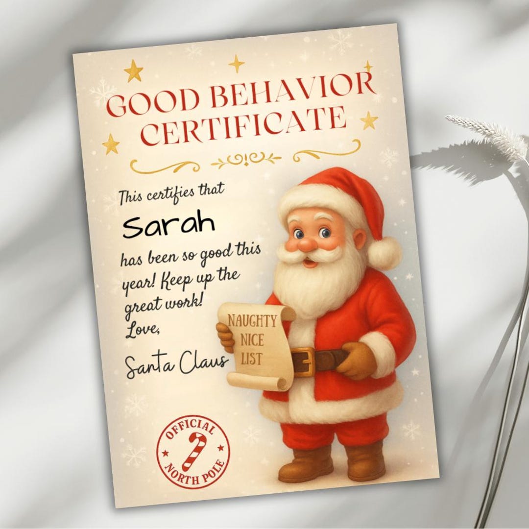 Santa Good Behavior Certificate | Nice List Award Printable | Editable ...