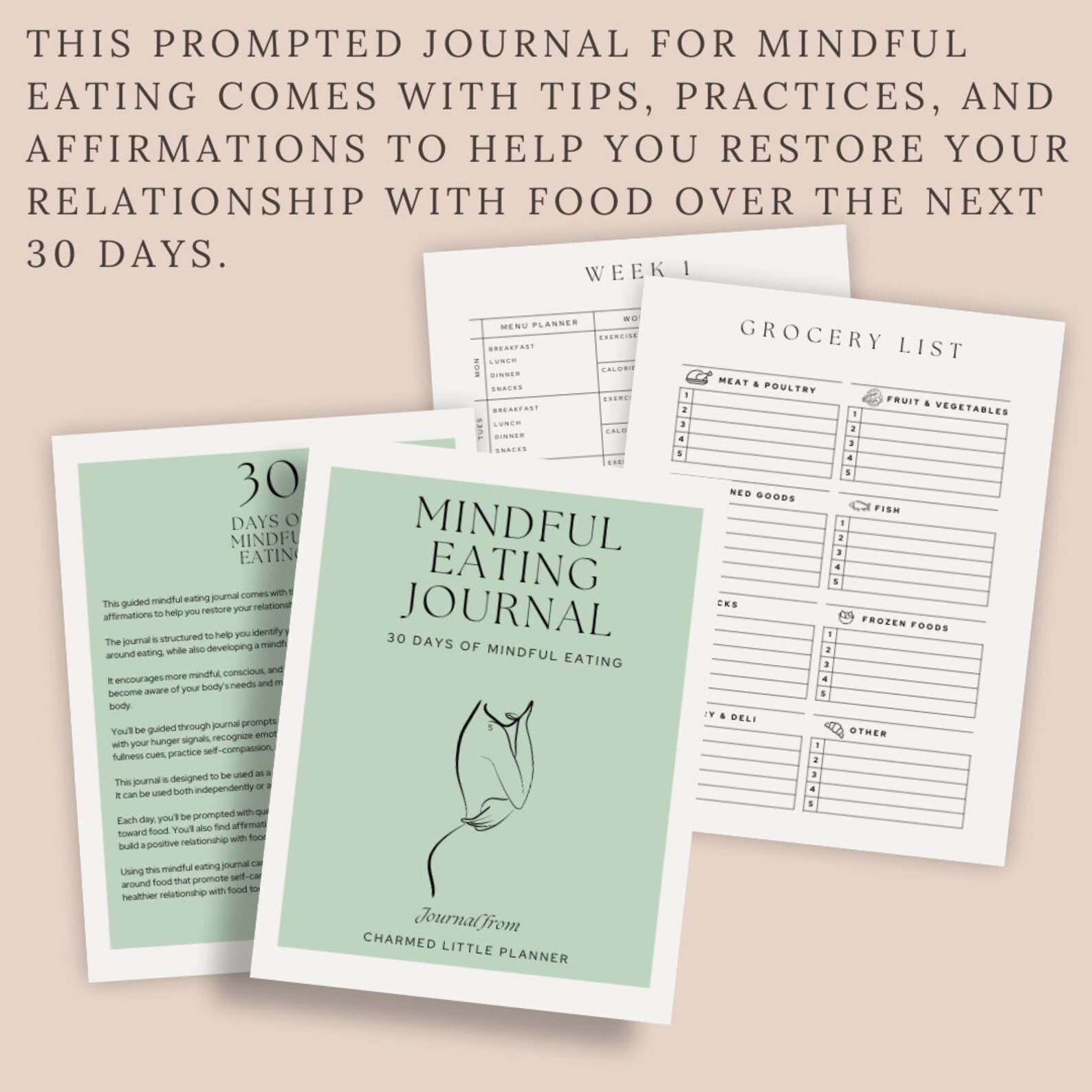 Mindful Eating Journal Printable, Weight Loss Journal, Intuitive Eating ...
