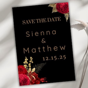 Modern Red Roses Save the Date Digital Invitation Canva Template ...