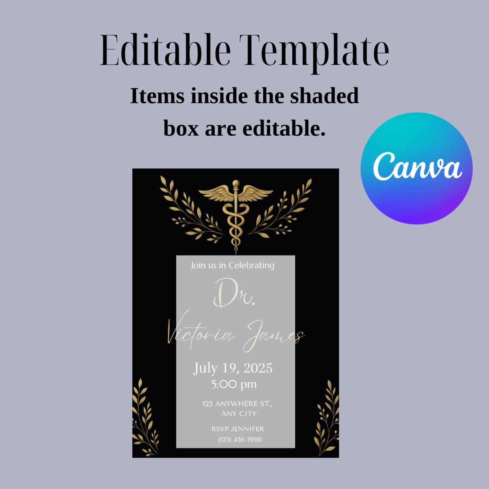 Doctor Graduation Invitation Template, Black and Gold Medical School ...