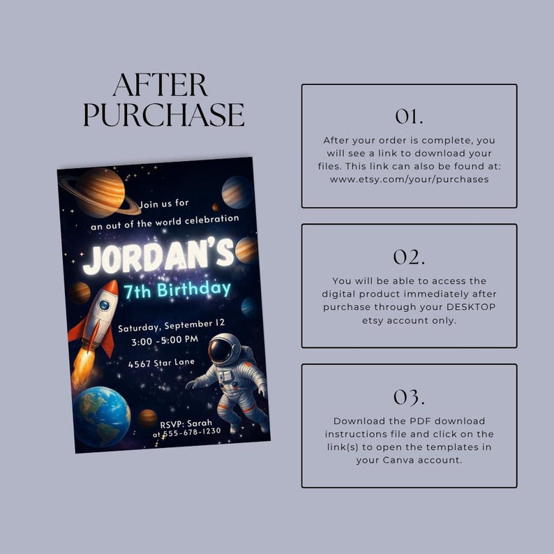 Space Birthday Invitation | Editable Canva Template | Rocket ...