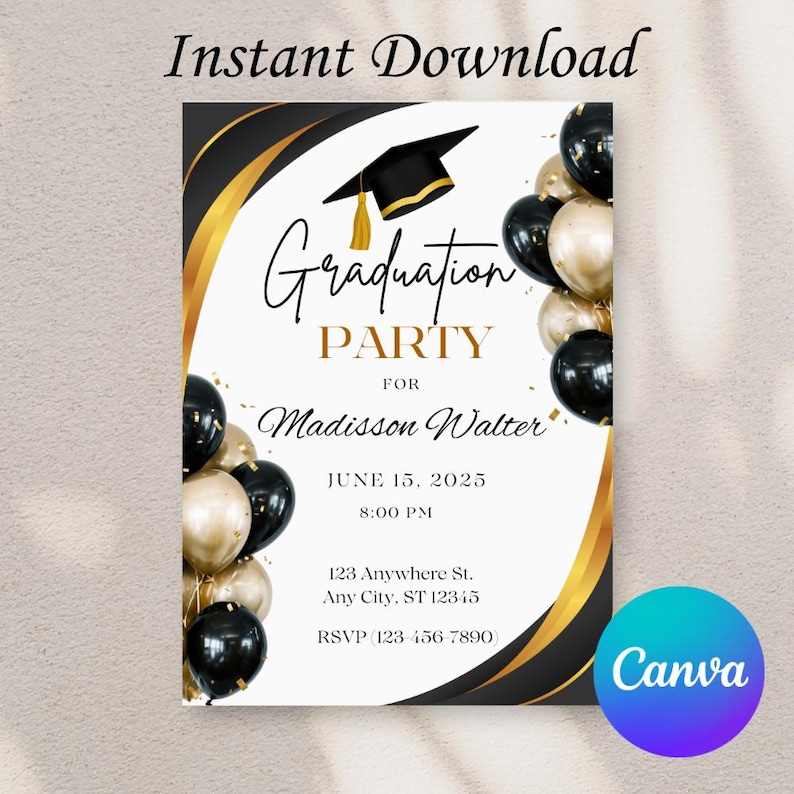 Graduation Digital Invitation, Editable Party Invite Canva Template ...