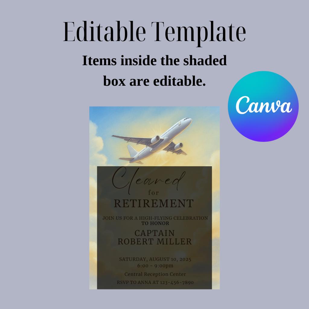 Pilot Retirement Invitation | Editable Canva Template | Aviation ...