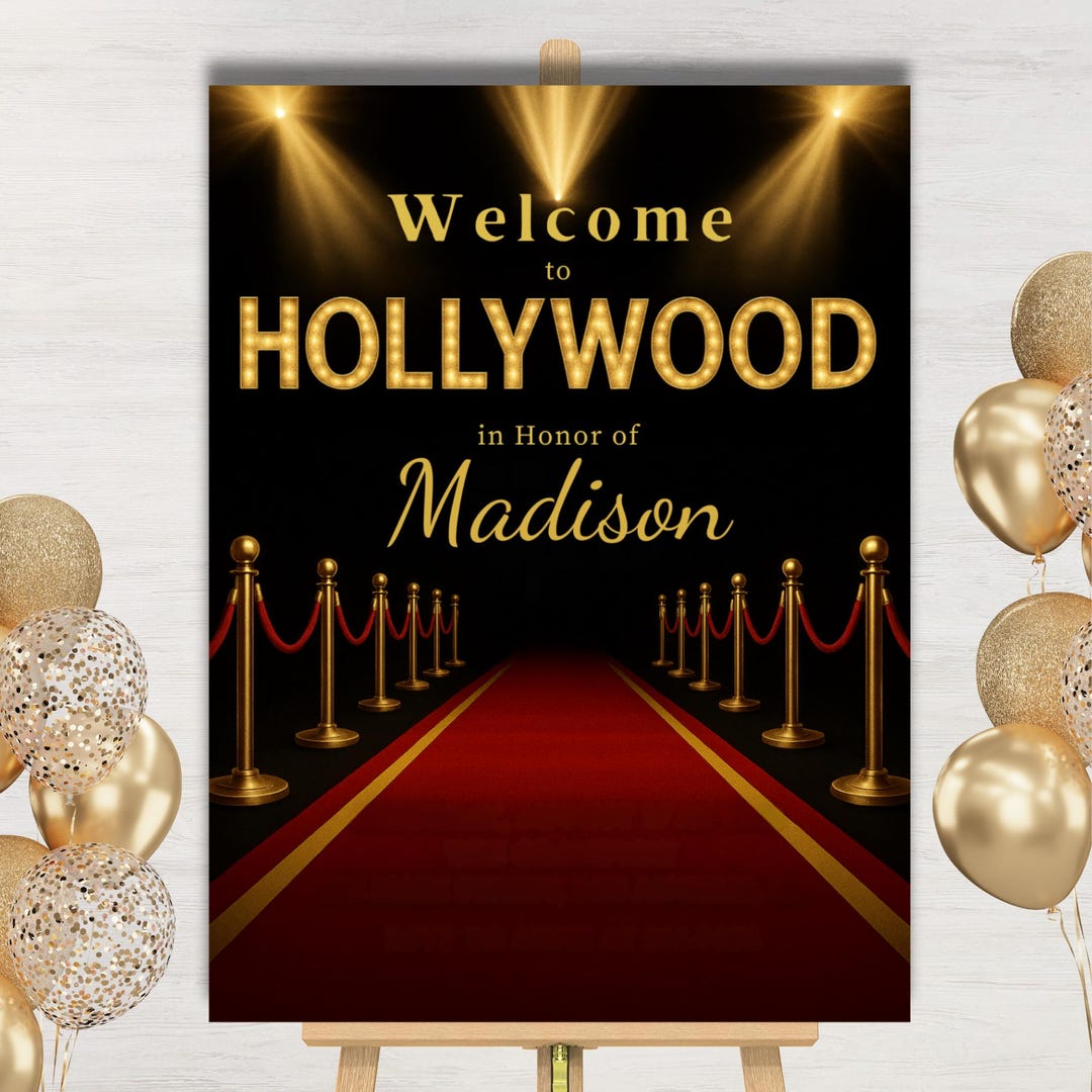 Hollywood Welcome Sign, Red Carpet Party Decor, Movie Night Birthday ...