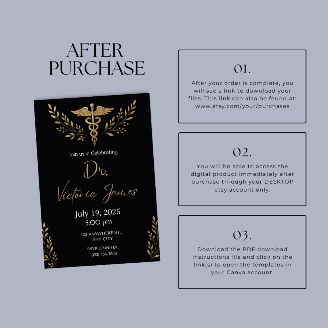 Doctor Graduation Invitation Template, Black and Gold Medical School ...