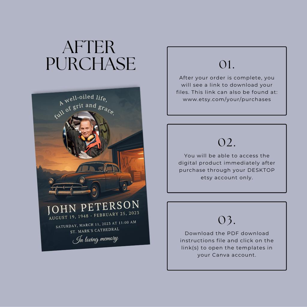 Celebration of Life Invitation for Men, Mechanic Memorial Card ...