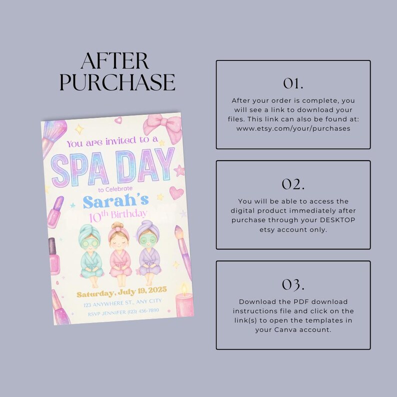 Spa Day Birthday Editable Invitation, Pamper Party Canva Template ...