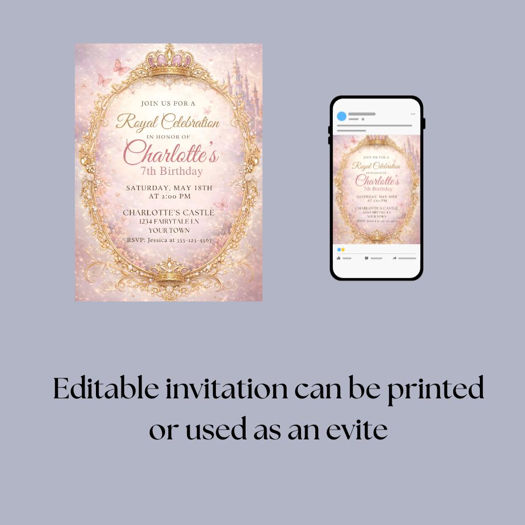 Princess Birthday Invitation | Royal Princess Party Invite for Girls ...