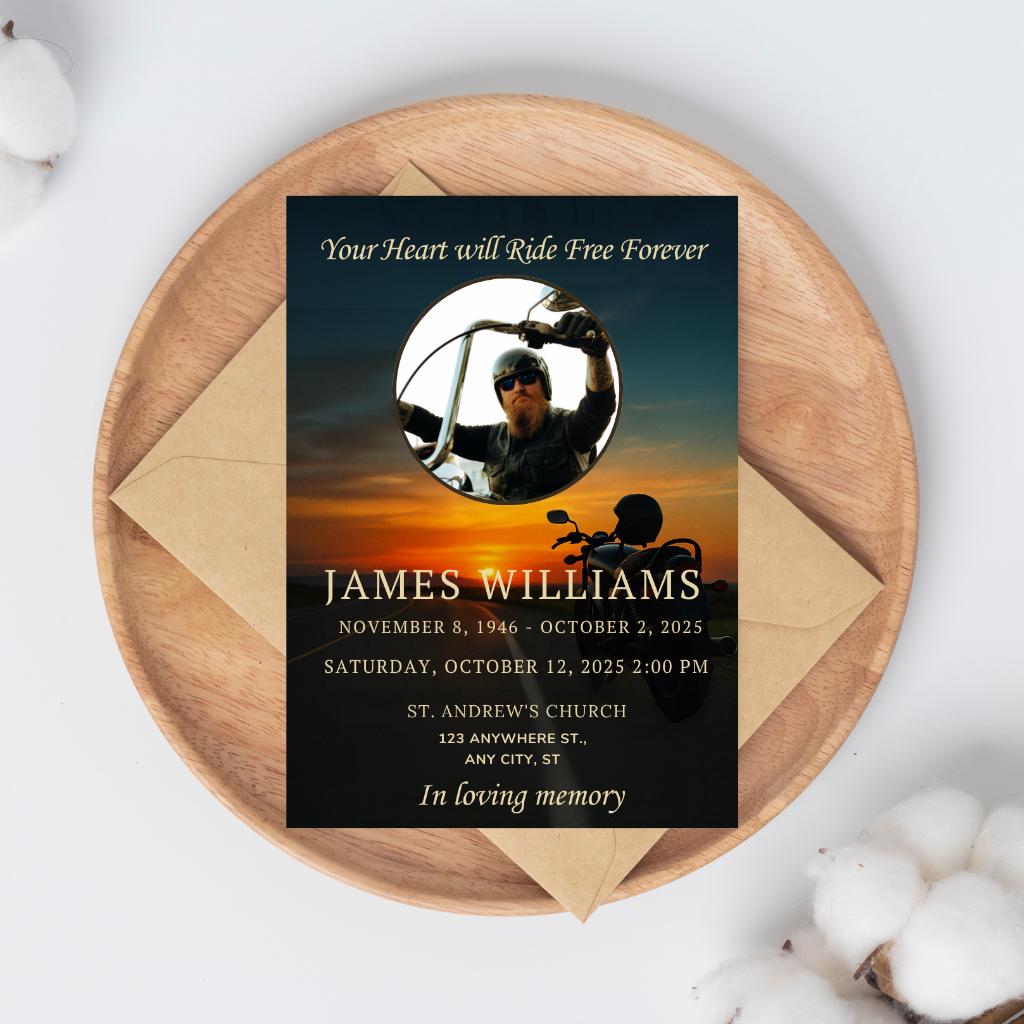Biker Celebration of Life Invitation, Motorcycle Memorial Canva ...