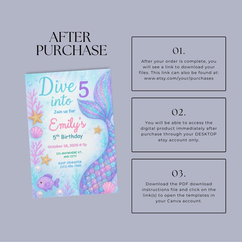 Mermaid Birthday Invitation, Dive Into Party Invite, Editable Canva ...