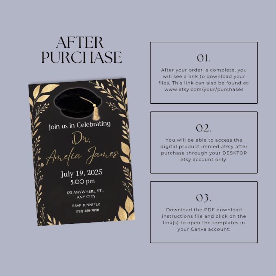 Editable Doctoral Graduation Invitation Canva Template, Phd Graduation ...