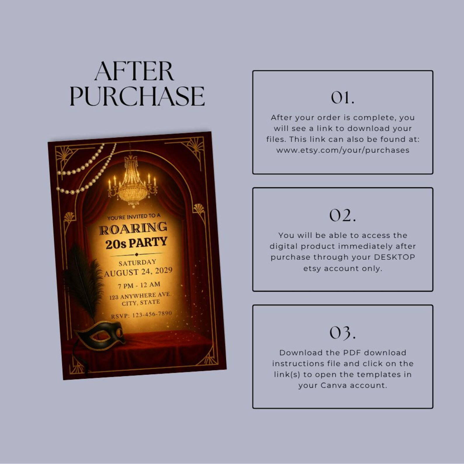Roaring 20s Invitation, Burgundy Gatsby Party Template, Art Deco ...