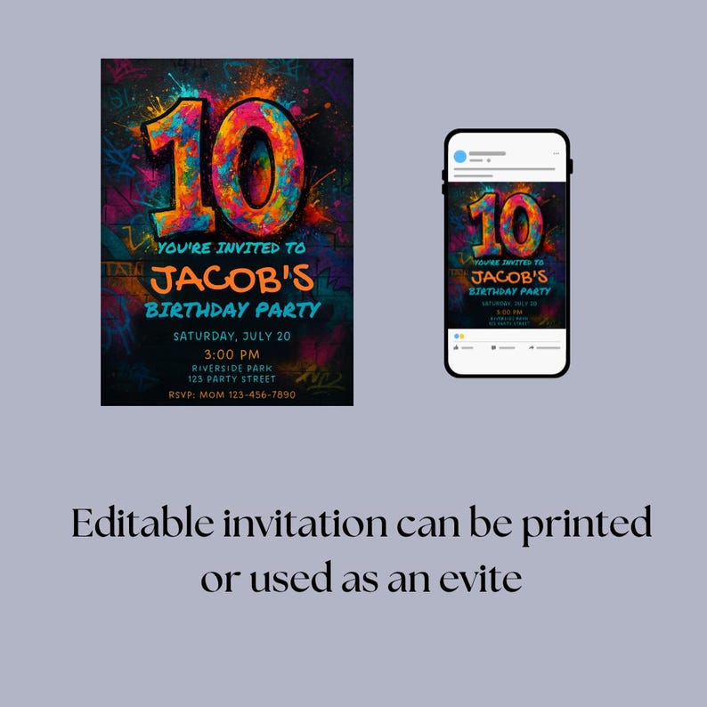 10th Birthday Invitation | Graffiti Boys Party | Urban Street Style ...