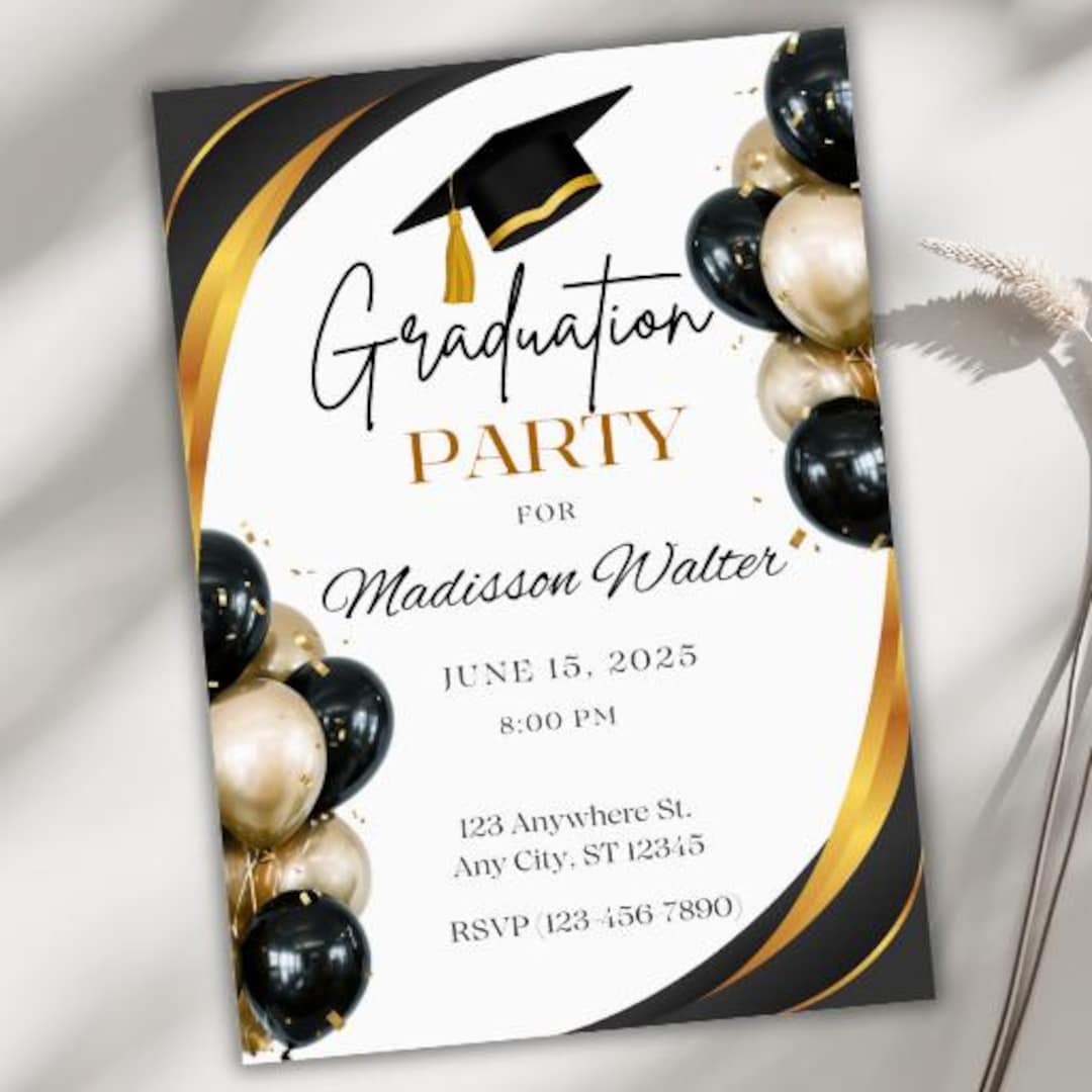 Graduation Digital Invitation, Editable Party Invite Canva Template ...