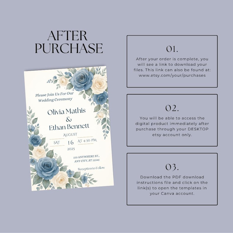 Dusty Blue Invitation Template, Ivory Floral Canva Invite, Elegant ...