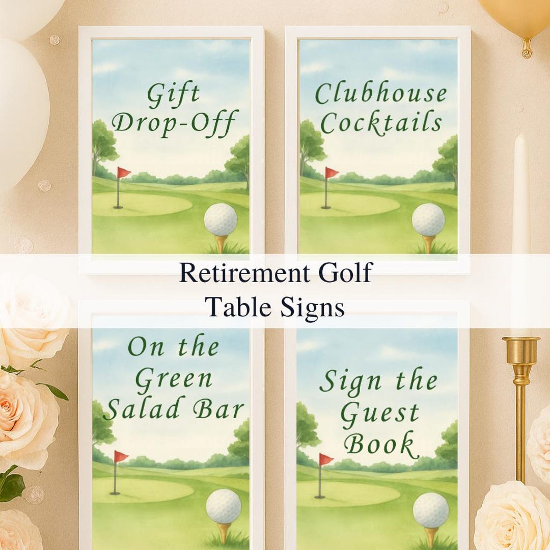 Golf Retirement Party Table Signs, Editable Canva Templates, Golf Theme ...