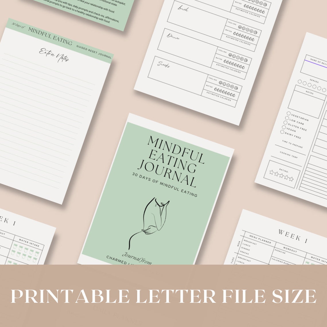 Mindful Eating Journal Printable, Weight Loss Journal, Intuitive Eating ...