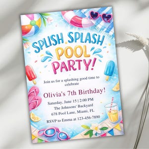 Splish Splash Pool Party Invitation | Kids Birthday Pool Party Template ...