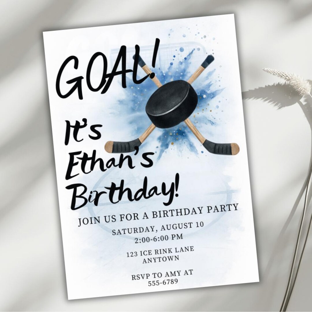 Hockey Birthday Invitation, Goal Party Invite for Boys, Editable Canva ...
