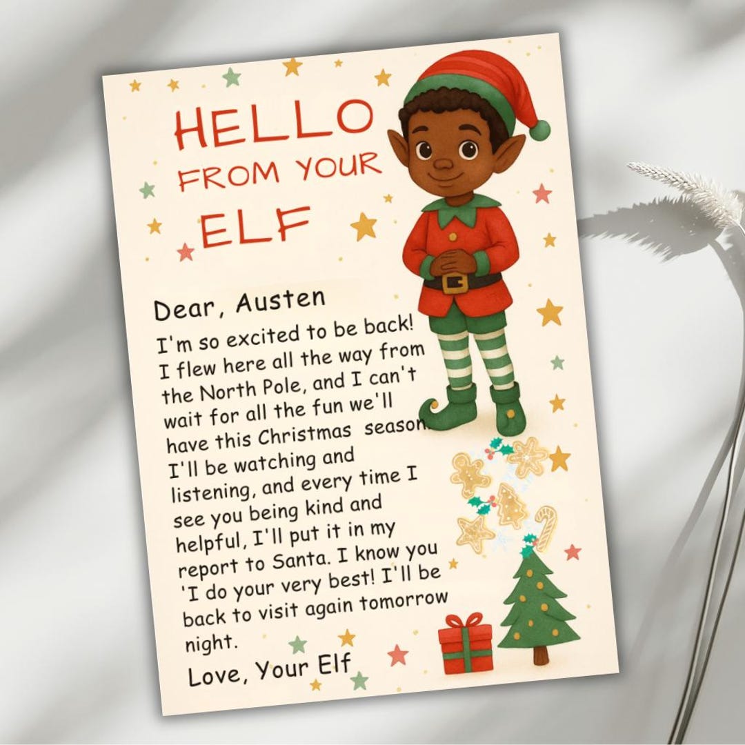 Elf Arrival Letter Printable | African American Boy Elf Note | Editable ...