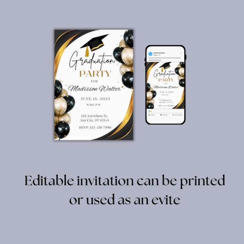 Graduation Digital Invitation, Editable Party Invite Canva Template ...