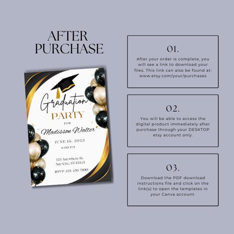 Graduation Digital Invitation, Editable Party Invite Canva Template ...