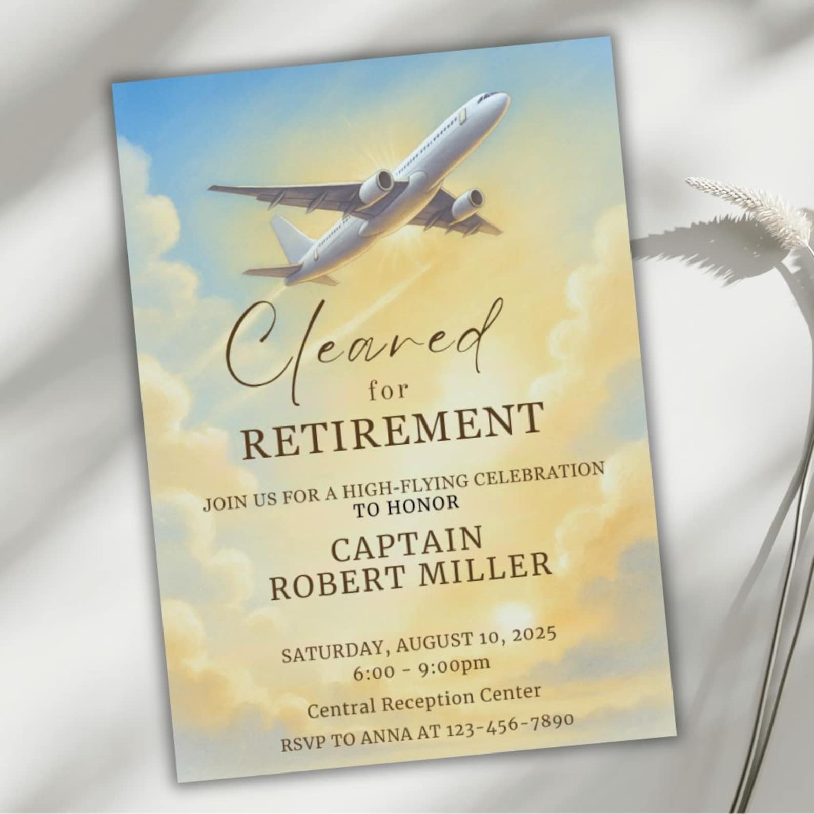 Pilot Retirement Invitation | Editable Canva Template | Aviation ...