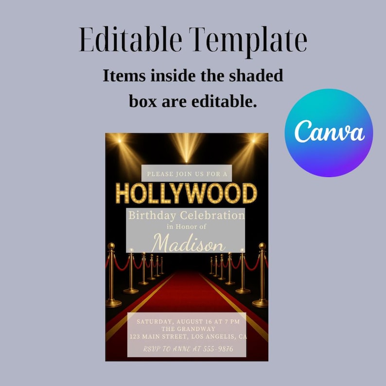 Hollywood Red Carpet Birthday Invitation Card, Black & Gold Party ...