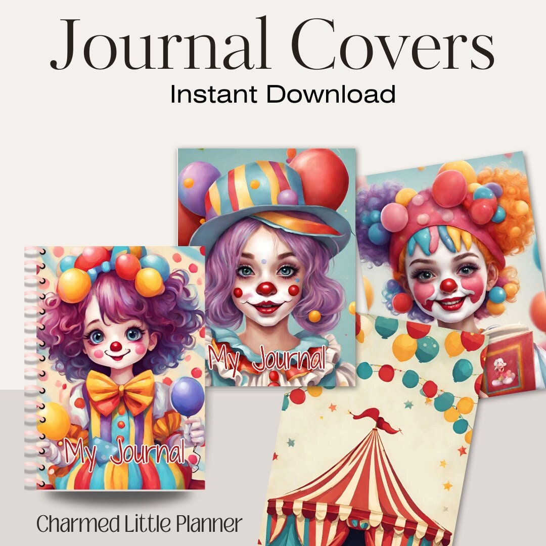 Clown Journal Covers Printable Scrapbooking Digital Paper, Clowncore ...