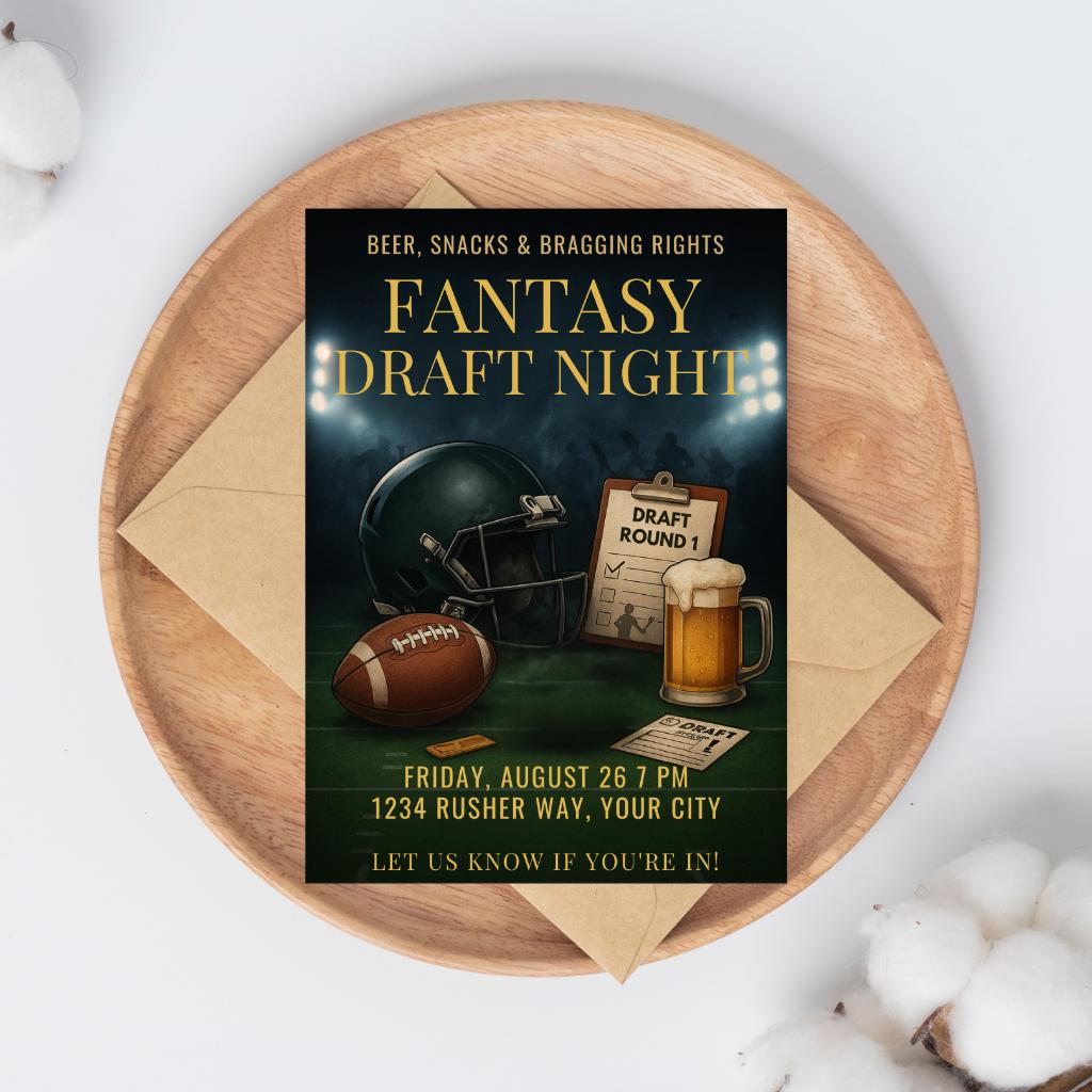 Fantasy Draft Night Invitation, Football Draft Party Invite, Editable ...