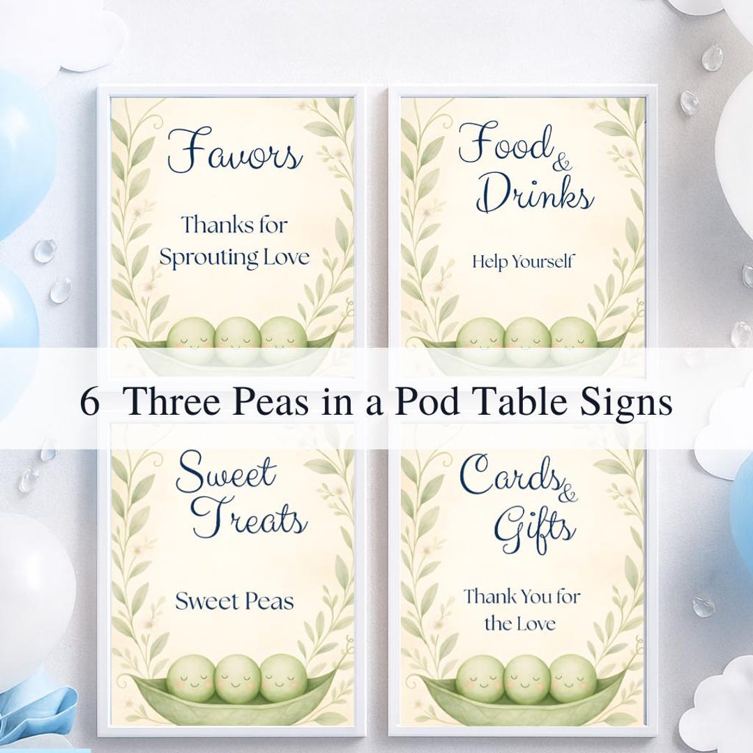 Three Peas in a Pod Table Signs | Baby Shower Table Decor | Food Drinks ...