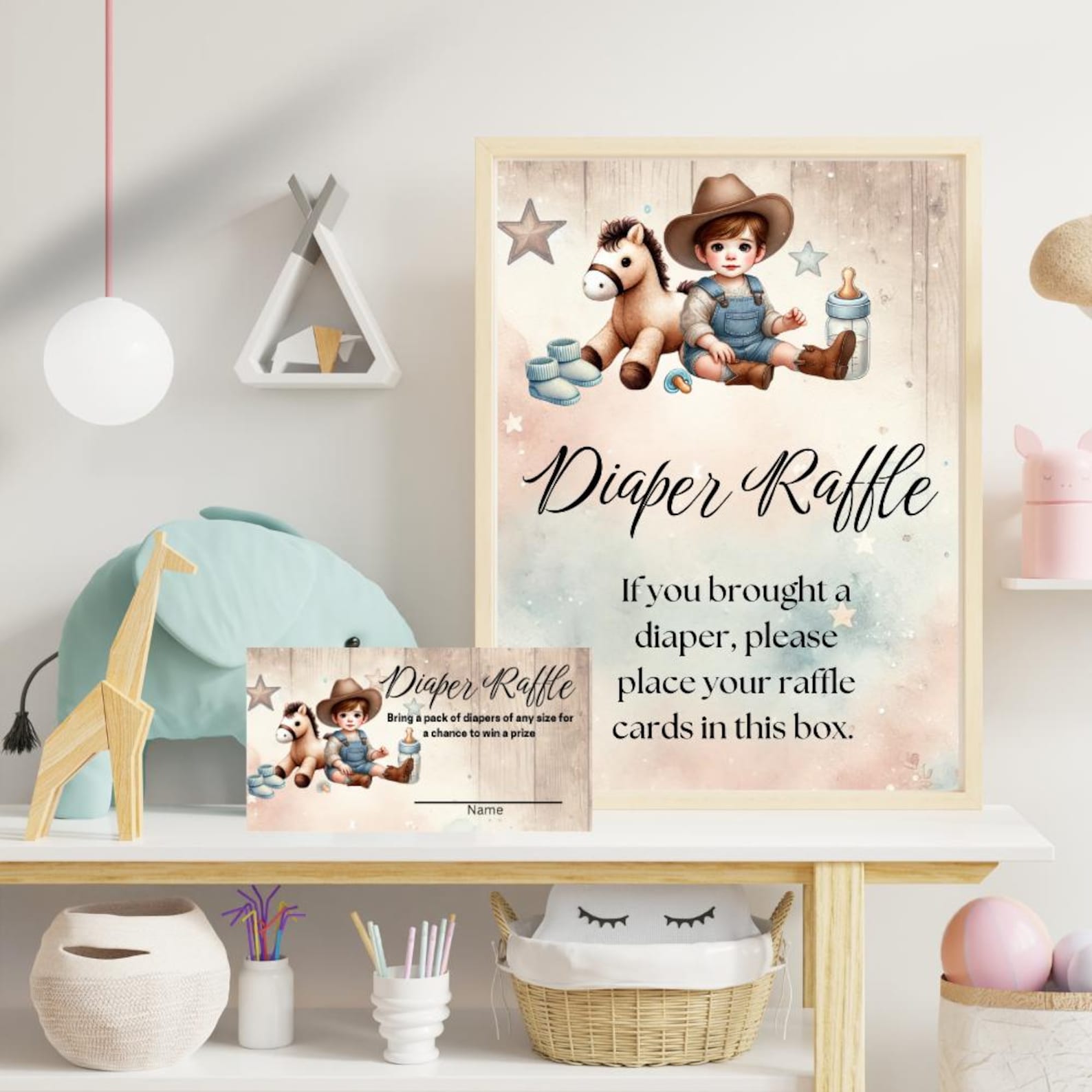 Cowboy Baby Shower Diaper Raffle Ticket Canva Template, Printable ...