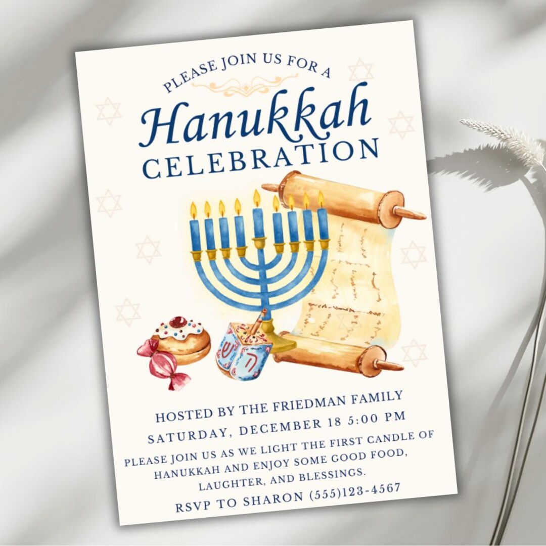 Hanukkah Party Invitation Template, Editable Jewish Holiday Card ...