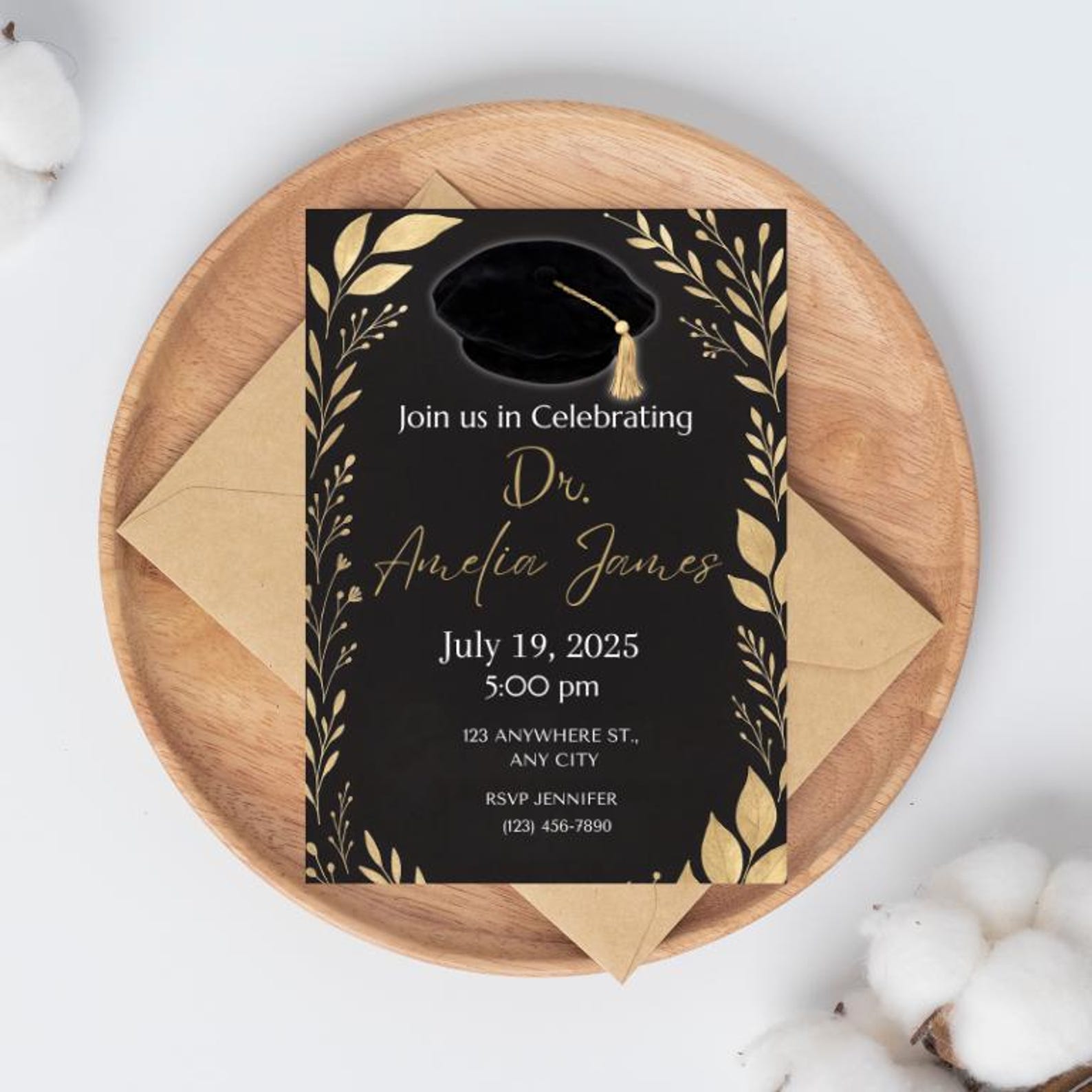 Editable Doctoral Graduation Invitation Canva Template, Phd Graduation ...