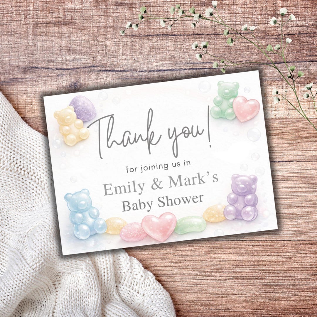 Baby Shower Thank You Card | Gummy Bear Thank You | Editable Canva ...