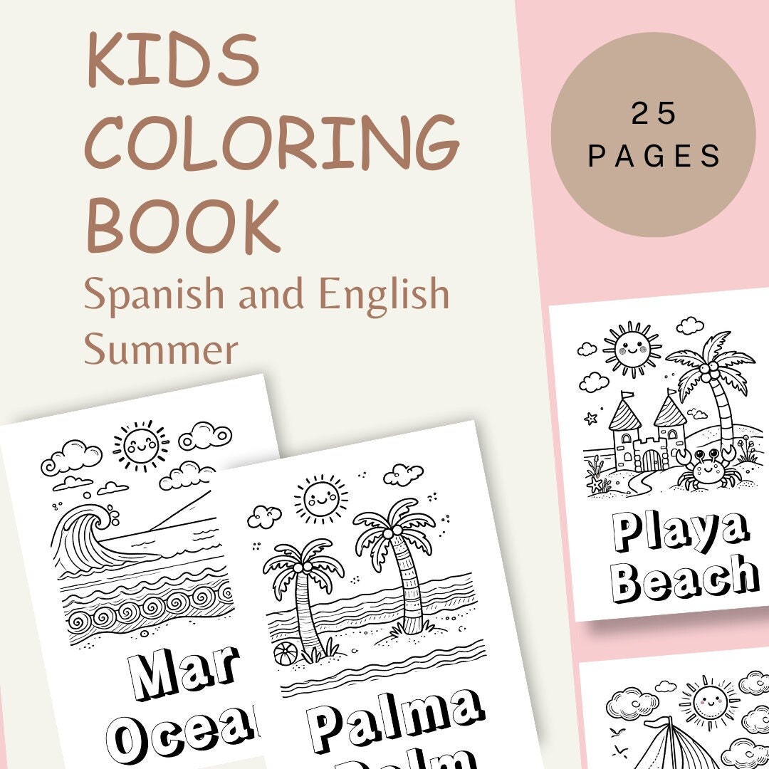 Kids Summer Coloring Pages Spanish and English Learning Activities, PDF ...