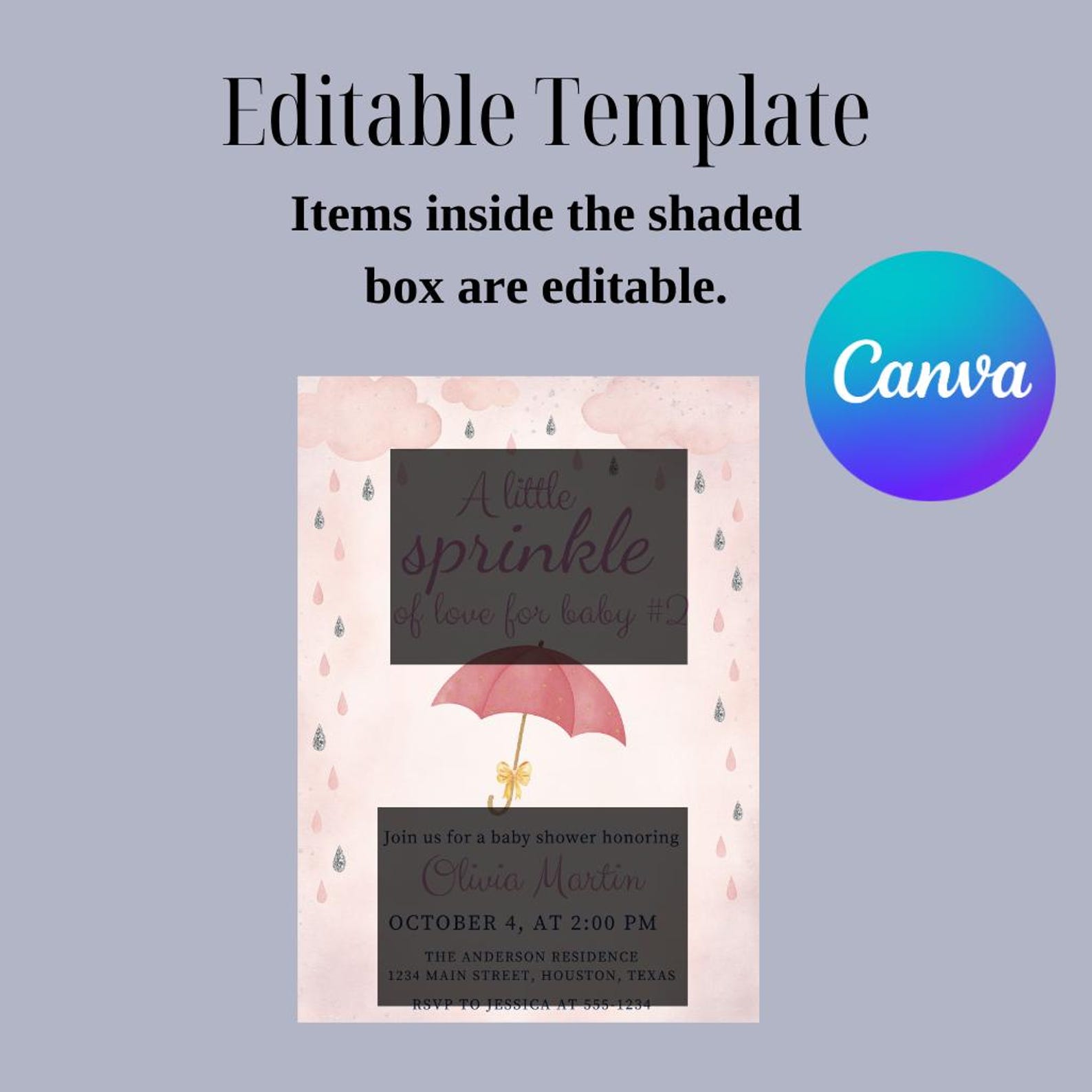 Pink Baby Sprinkle Invitation Card, Girl Baby Shower Template, Raindrop ...