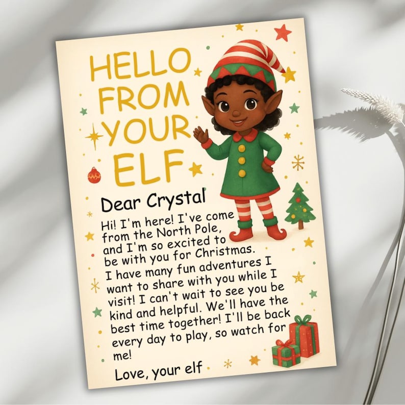 Elf Arrival Letter Printable | African American Girl Elf Note ...