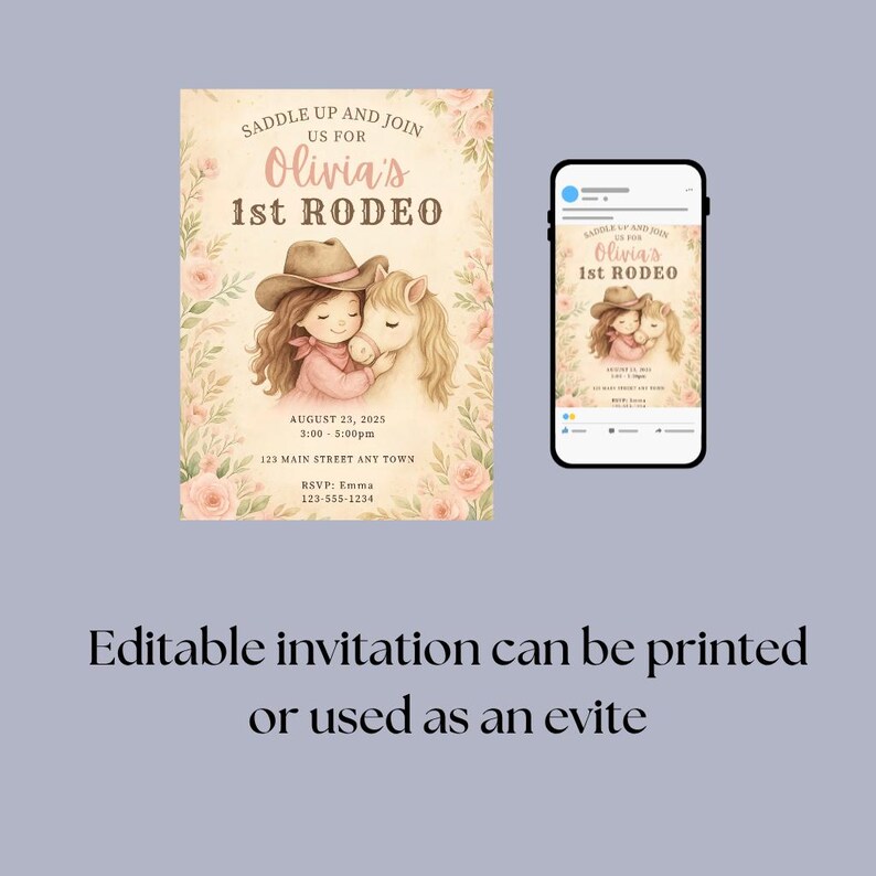 Girl First Rodeo Invitation, Pink Western Birthday Party Template ...