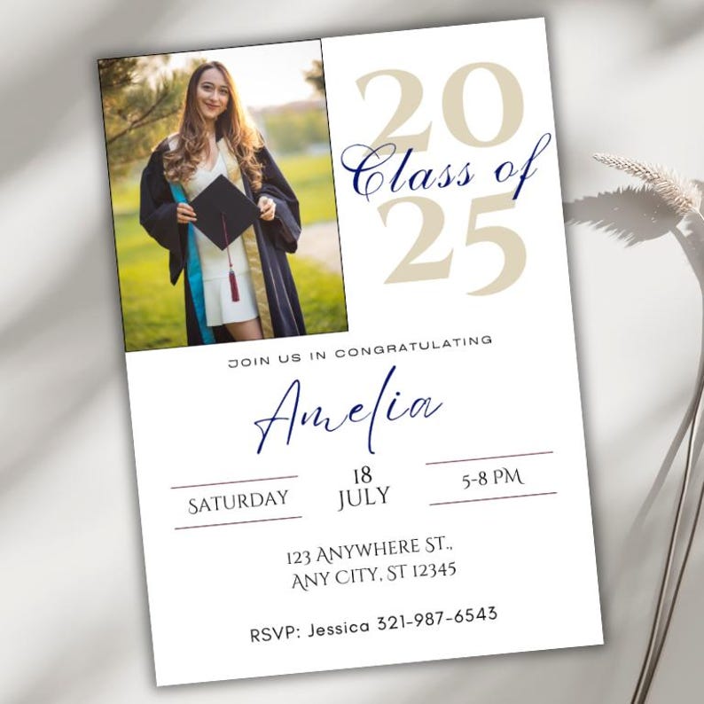 Graduation Photo Invitation, Unique Editable Canva Template for ...