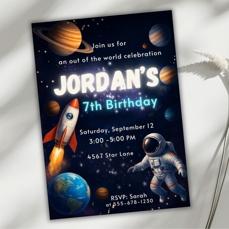 Space Birthday Invitation | Editable Canva Template | Rocket ...